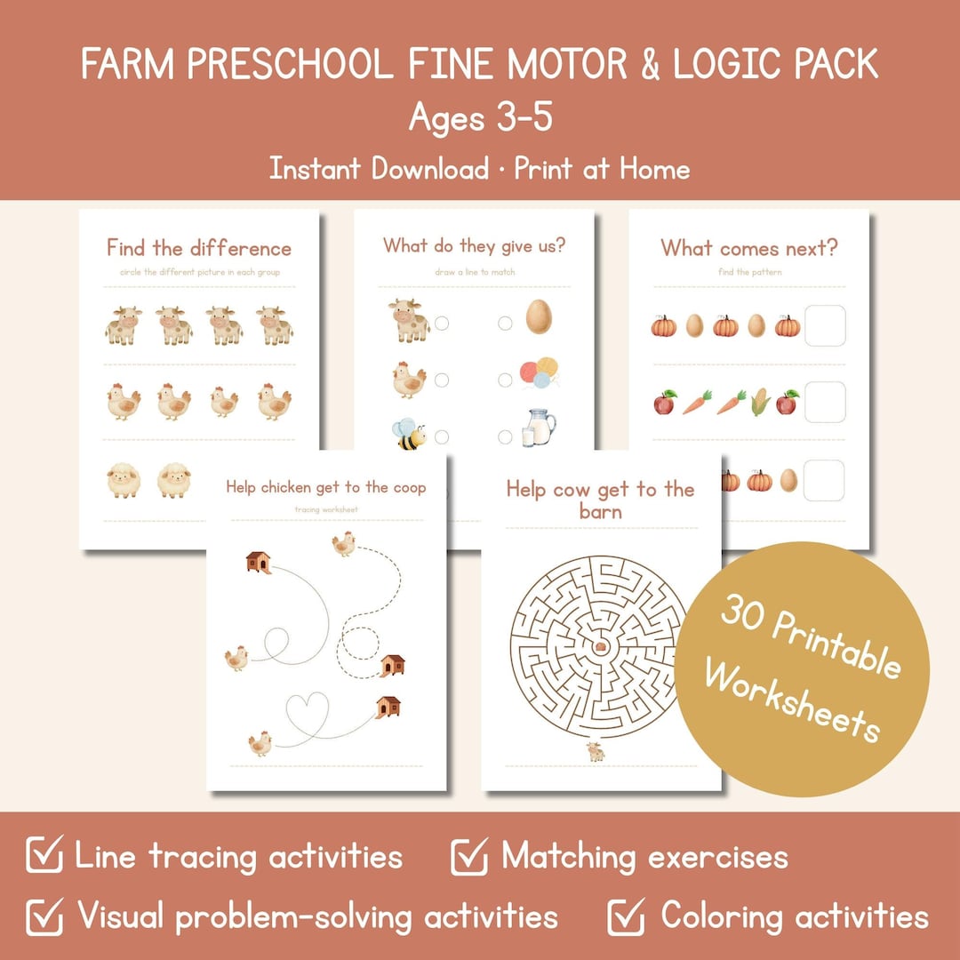 Farm Fine Motor Skills Pack | Preschool Tracing, Matching, Mazes ...