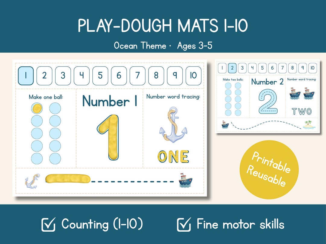 Ocean Play Dough Mats Numbers 1-10, Preschool Counting Activity ...