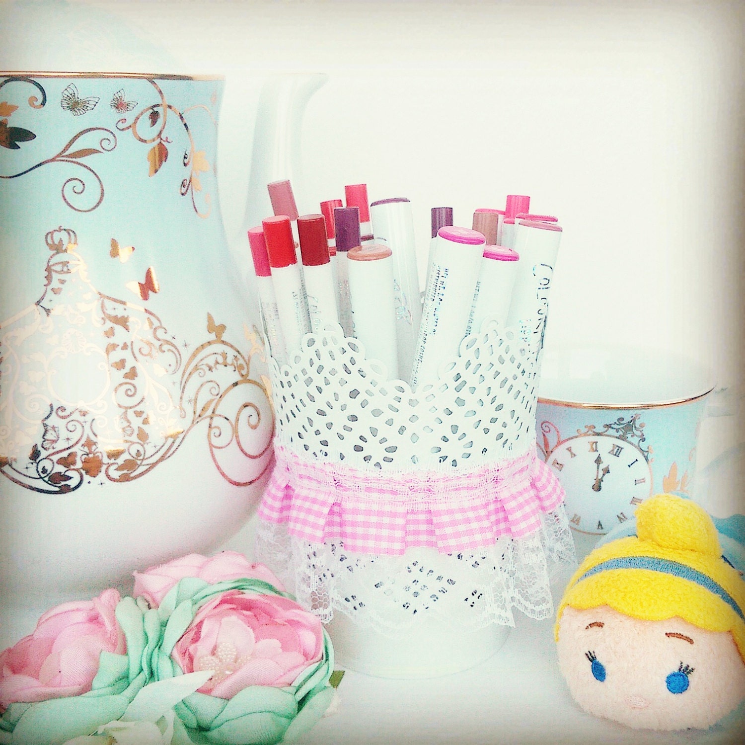 Make up Brush Pencil Lipstick Pencil Holder Metal Container Fabric ...