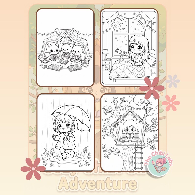 Cozy Chibi Girls Coloring Book, 25 Bold and Easy Pages for Kids and ...