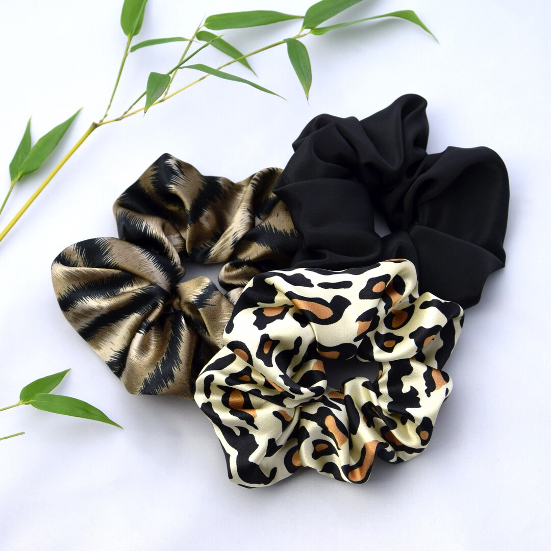Satin Scrunchie Gift Set, Tiger, Leopard & Black. 3 Animal Print ...