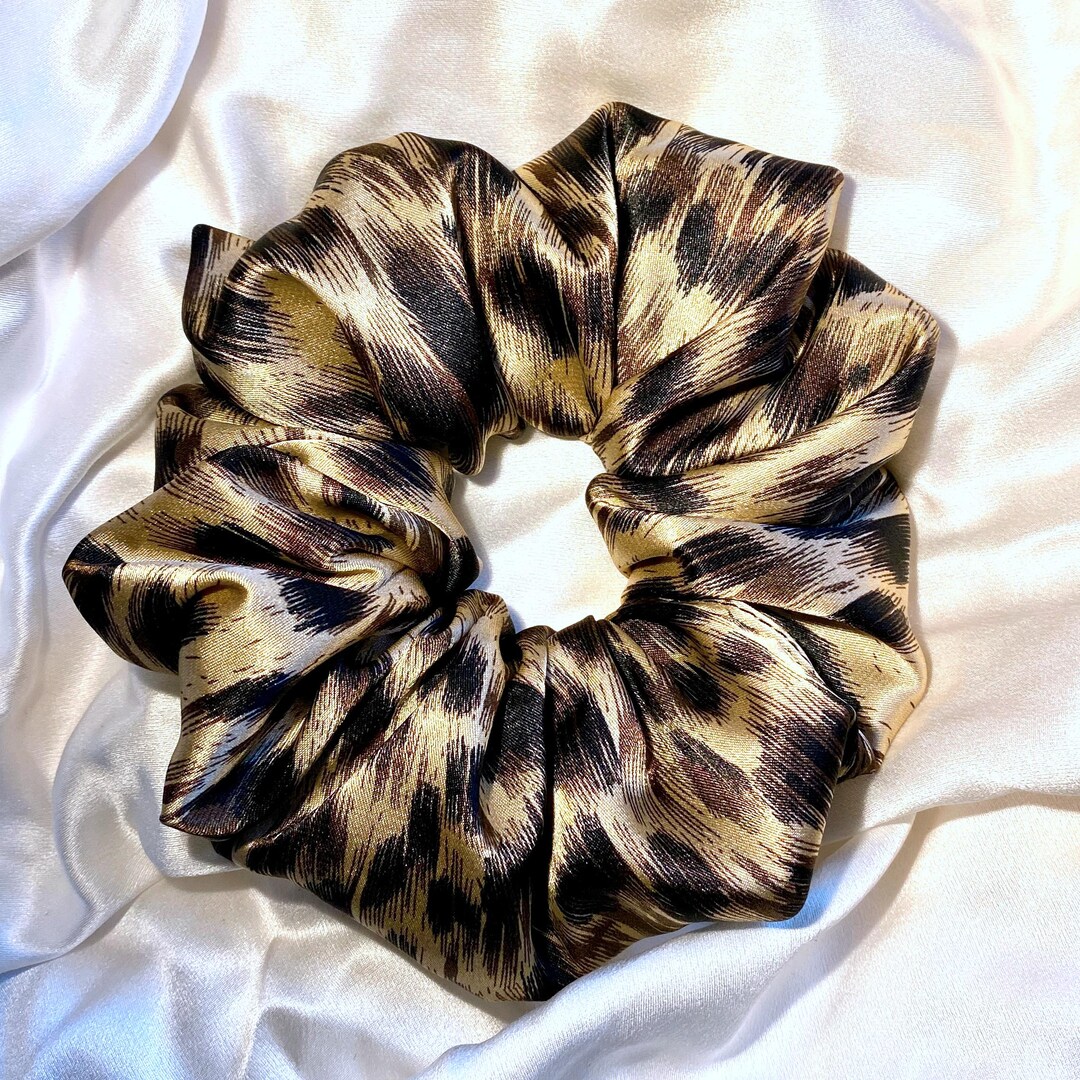 Satin Leopard Print Scrunchie, Leopard Print, Repurposed Vintage 90s ...