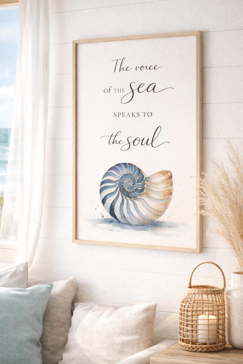 Coastal Wall Art Set, Nautilus Shell Print, Minimalist Beach Decor ...