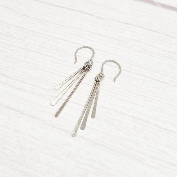 Three stem titanium earrings Dangle drop earrings Unique | Etsy