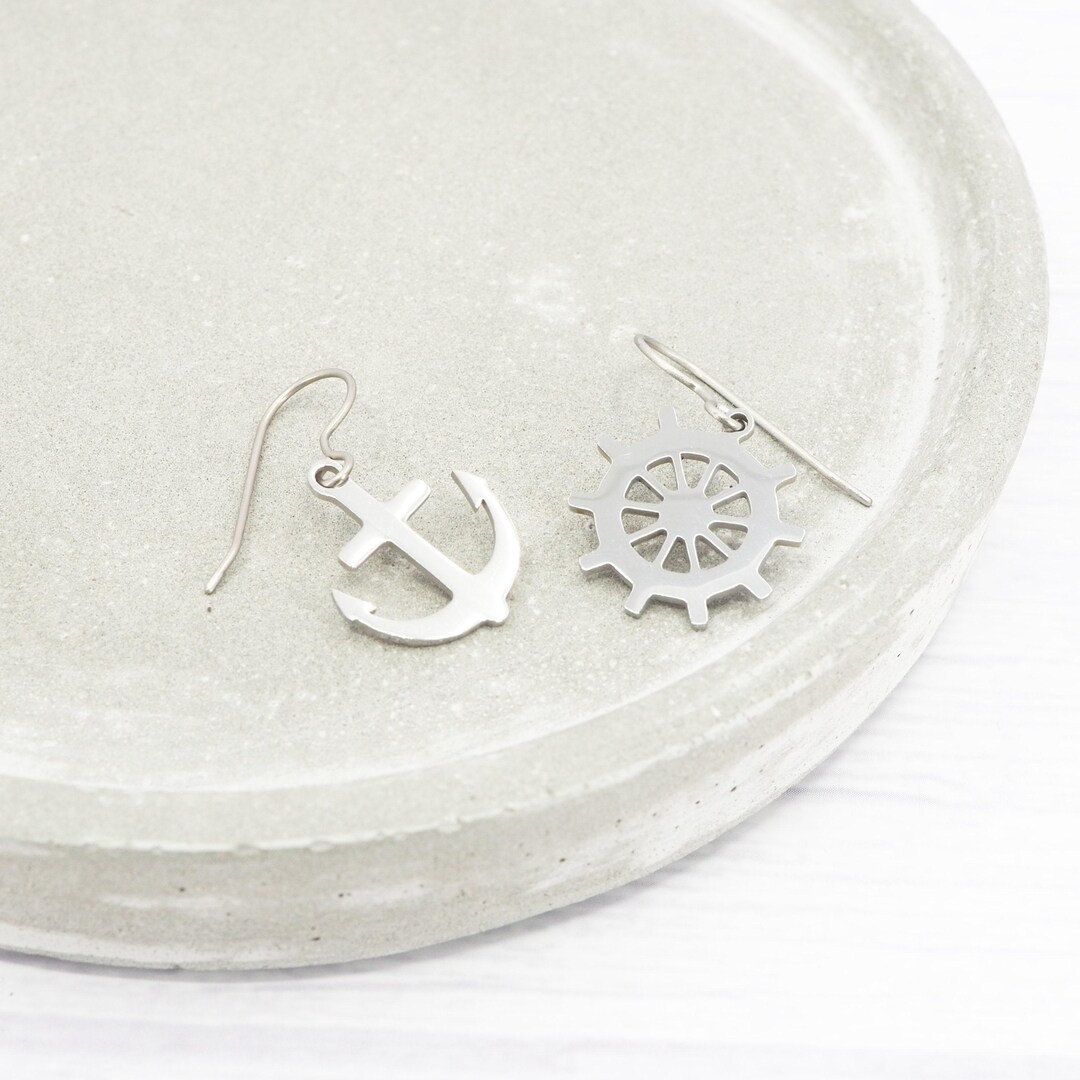 Hypoallergenic Titanium Ear Wires - Anchor and Ships Wheel Dangle ...