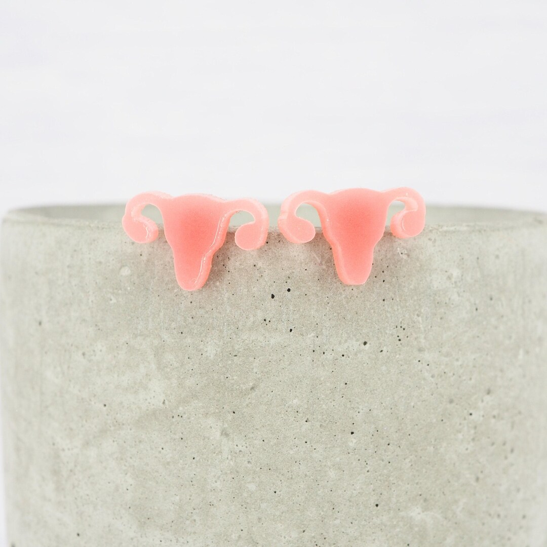 Titanium Ear Wire Uterus Acrylic Stud Earrings - Blush Pink Uterus ...