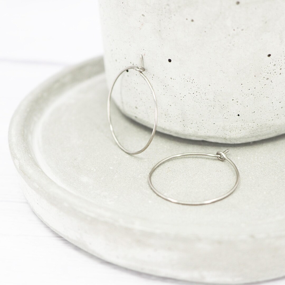 Threader Hoop Earrings: Polished Titanium Boho Style (1 Inch Hoops) - Etsy