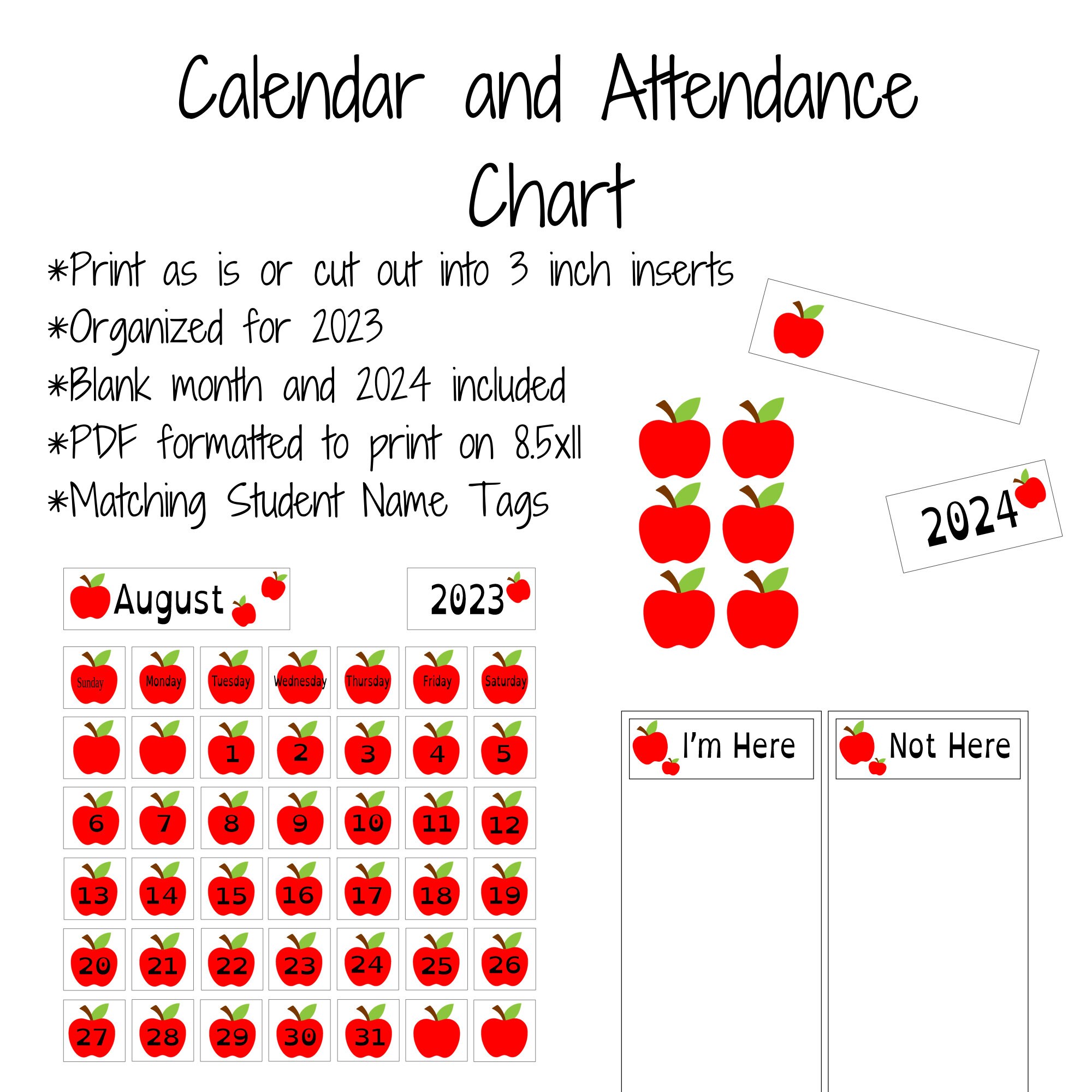 Classroom Apple Theme Decor | Calendar Inserts | Trim | Decoration ...