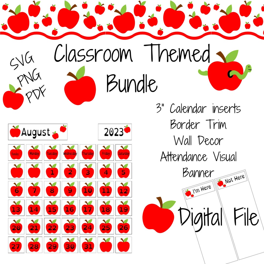 Classroom Apple Theme Decor | Calendar Inserts | Trim | Decoration ...