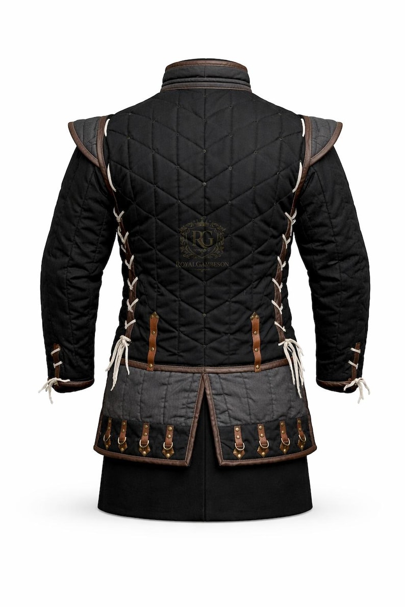 Black Quilted Gambeson Jacket – Medieval Armor Coat With Leather Straps ...