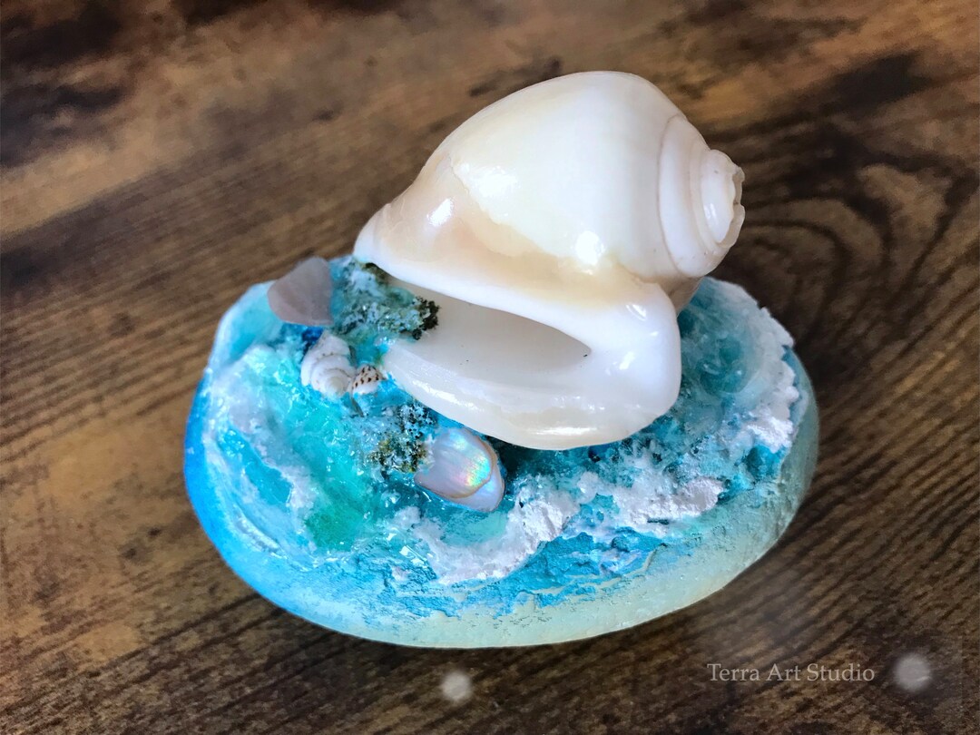 Hand-painted Seashell Rock, Ocean Wave Paperweight - Etsy