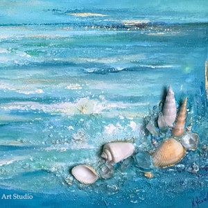 Where the Ocean Meets the Sky. Original Acrylic Mixed Media, Beach Home ...