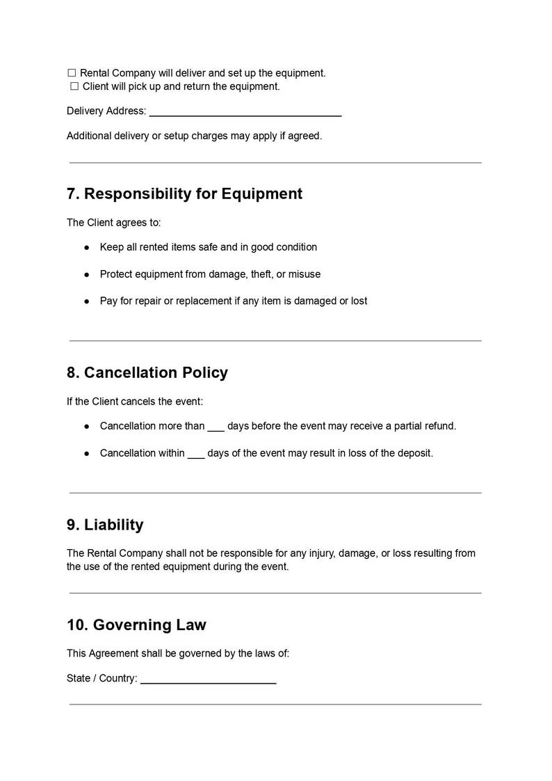 Editable Party Rental Contract DOC & PDF | Event Rental Agreement ...
