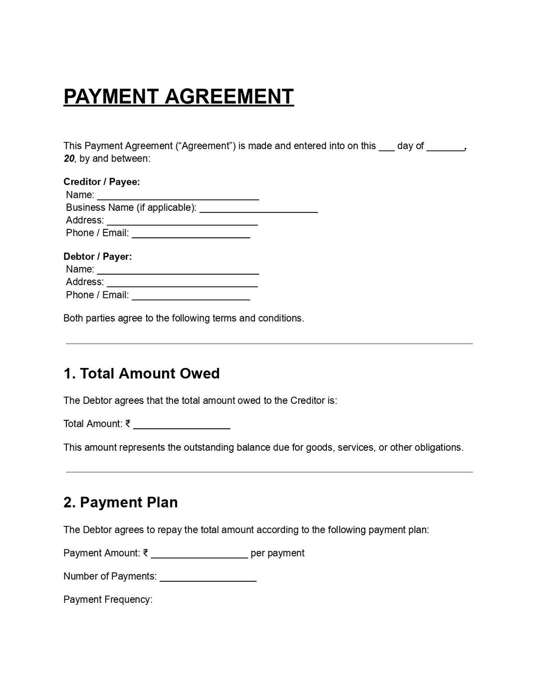 Editable Payment Agreement Template DOC & PDF, Payment Plan Contract ...