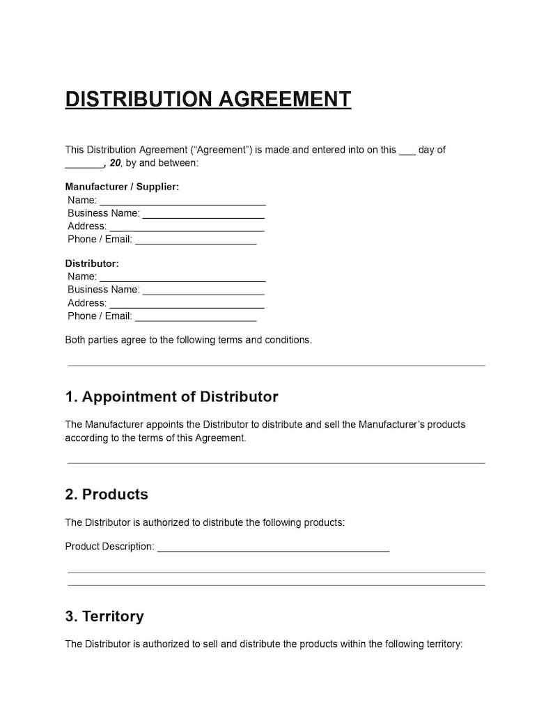 Editable Distribution Agreement DOC & PDF | Product Distributor ...