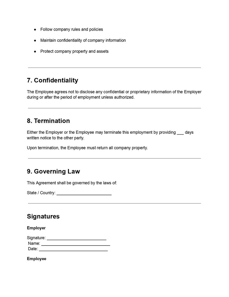 Editable Employment Contract DOC & PDF | Employee Agreement Template ...