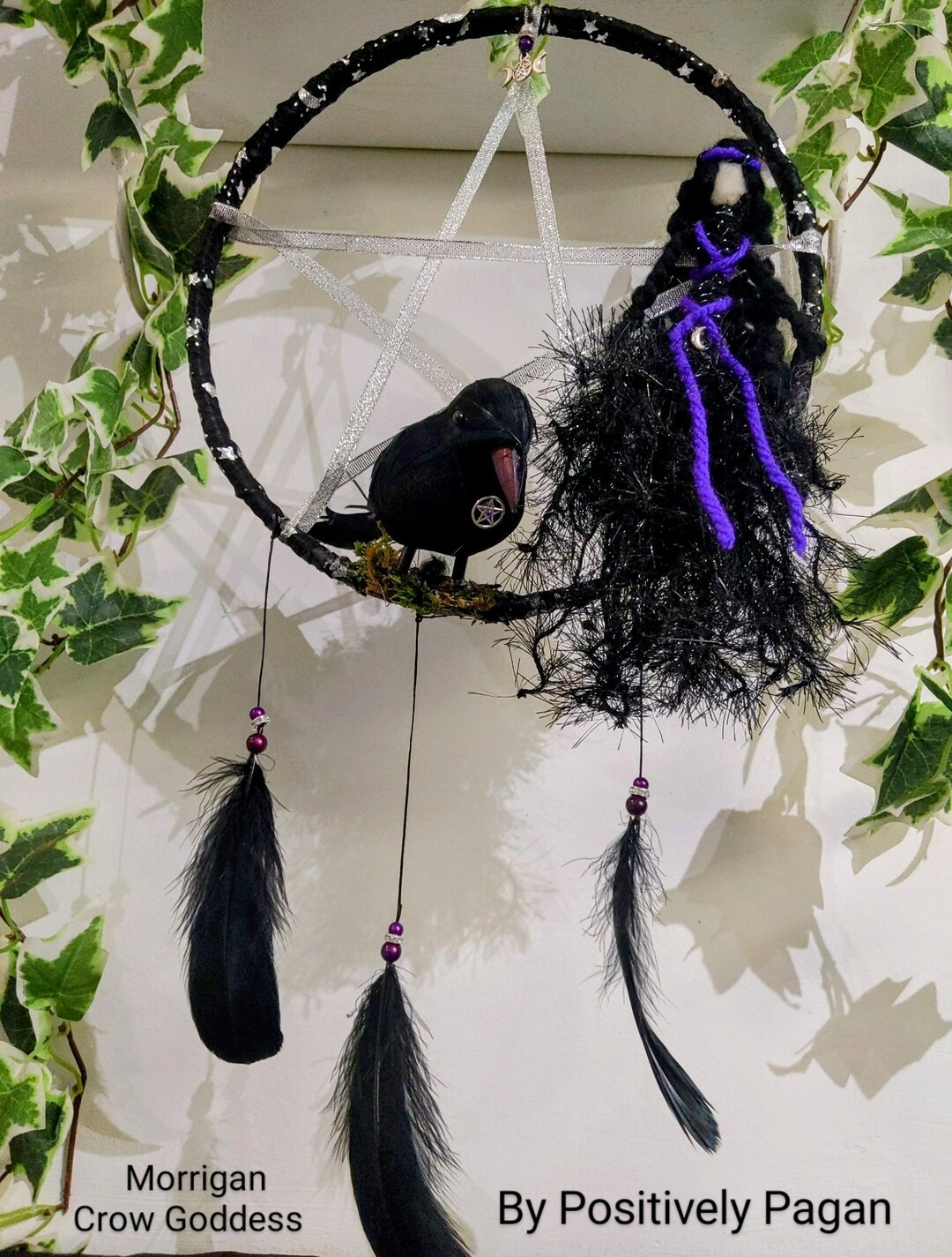 Handmade Crow Goddess Morrigan With Crow/ Raven on Pentacle.wall ...