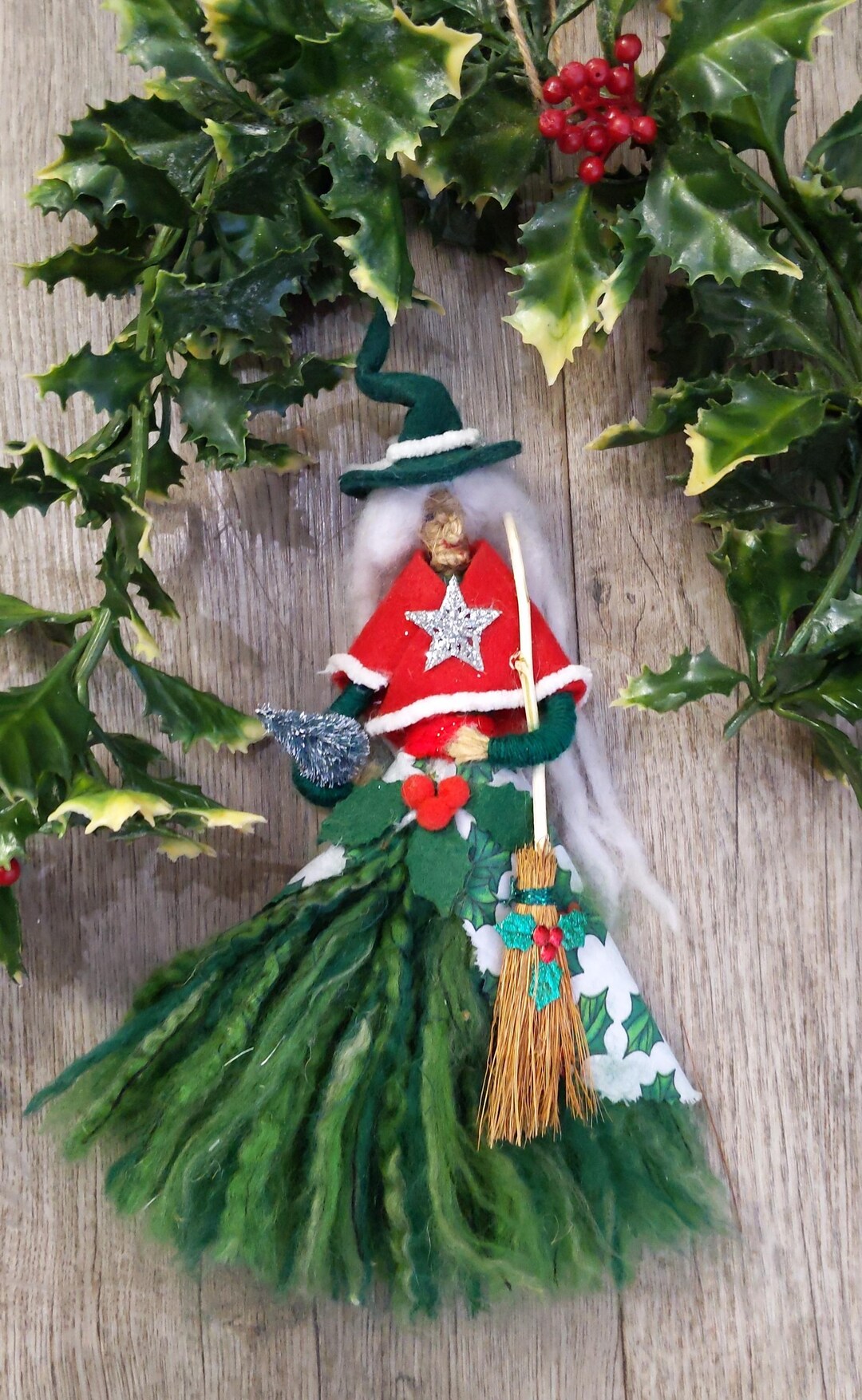 Handmade Positively Pagan Yule Hag Holly Witch Doll Yule Tree Topper ...