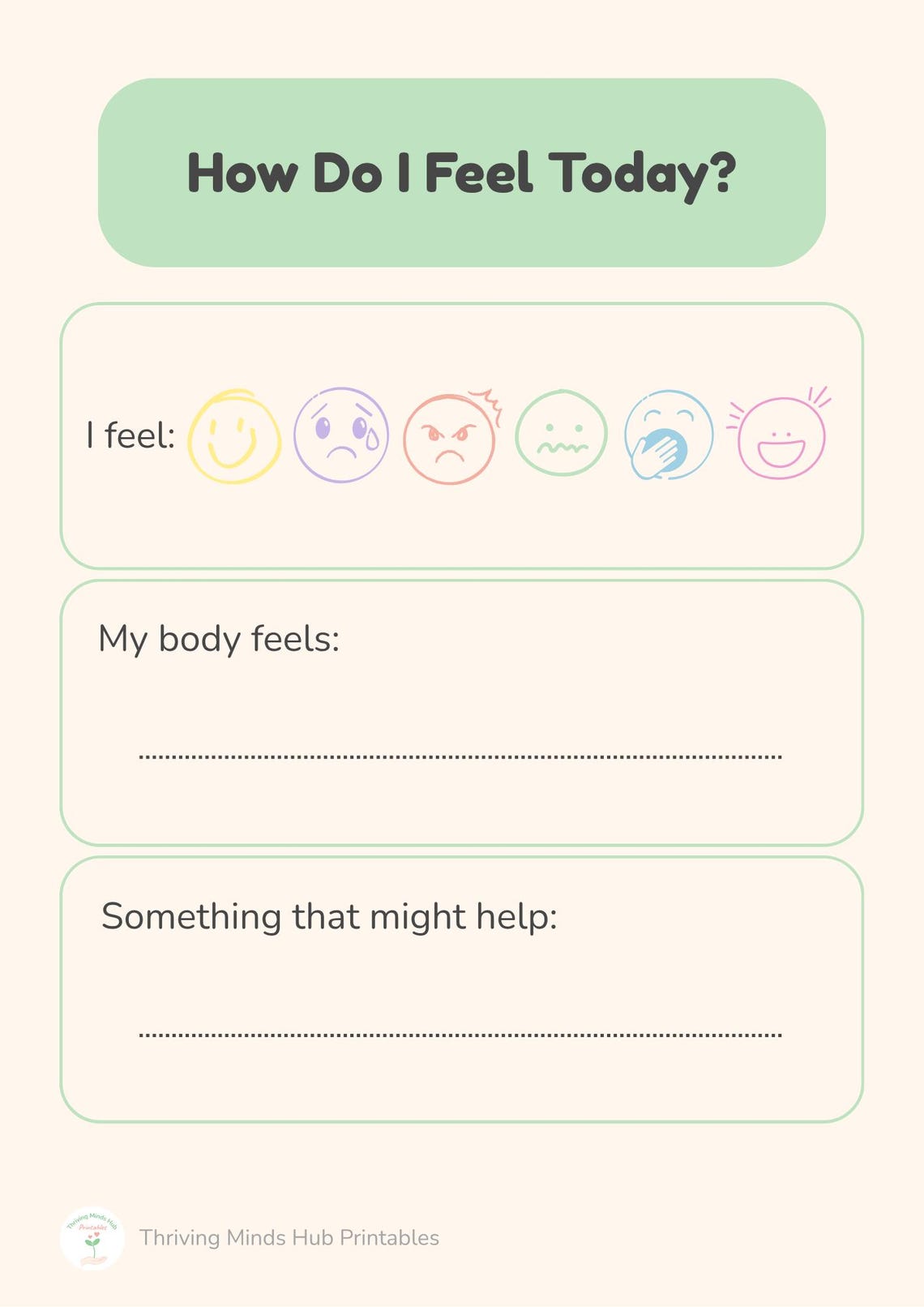 Emotion Check in Worksheet for Kids | How Do I Feel Today Printable ...