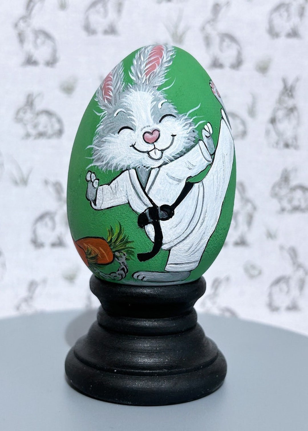 Hand Painted Easter Egg - Karate Bunny - Etsy
