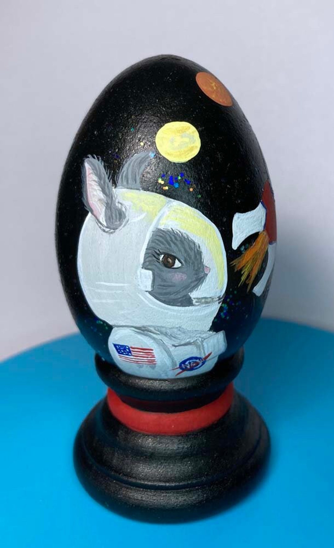 Hand Painted Easter Egg, Space Bunny - Etsy