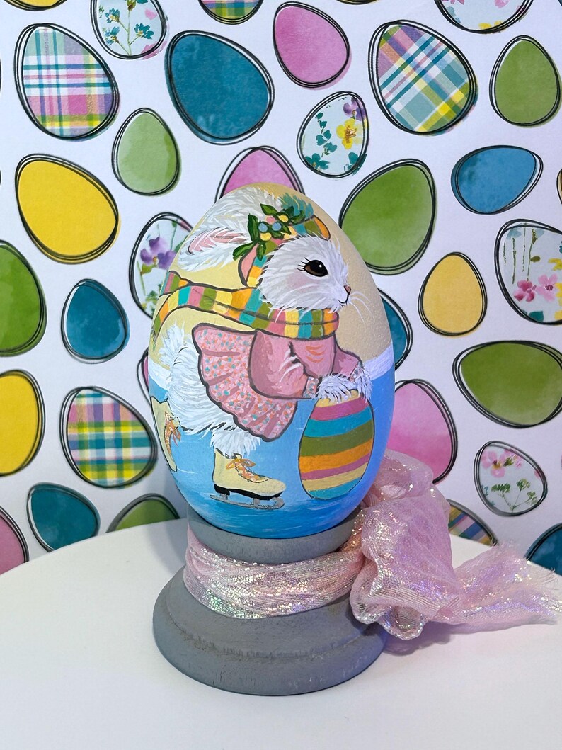 Hand Painted Easter Egg - Bunny Ice Skating - Etsy