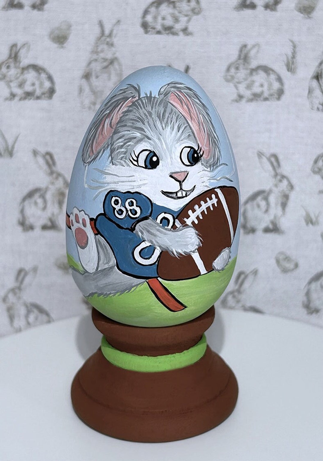 Hand Painted Easter Egg, Football Bunny - Etsy