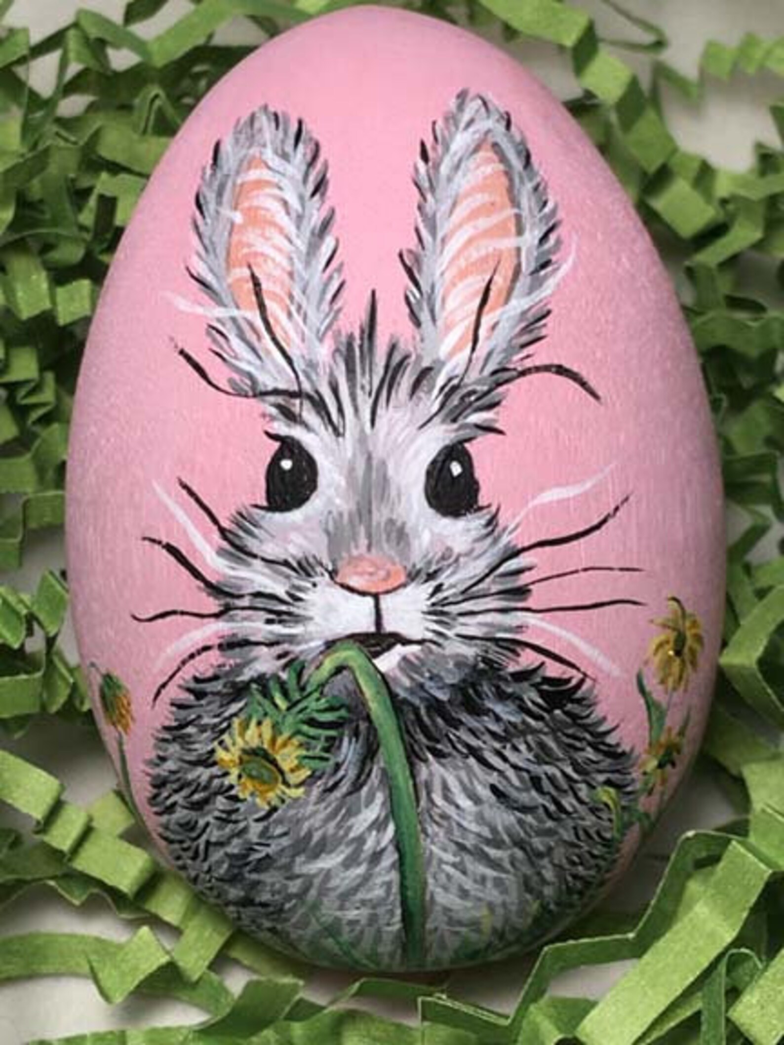 Easter Egg Hand Painted Bunny With Daisy - Etsy