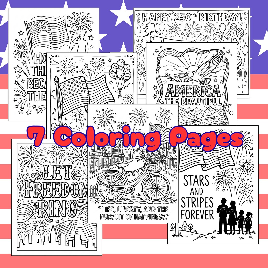 Patriotic Coloring Pages Bundle |7 Digital Download Independence Day ...