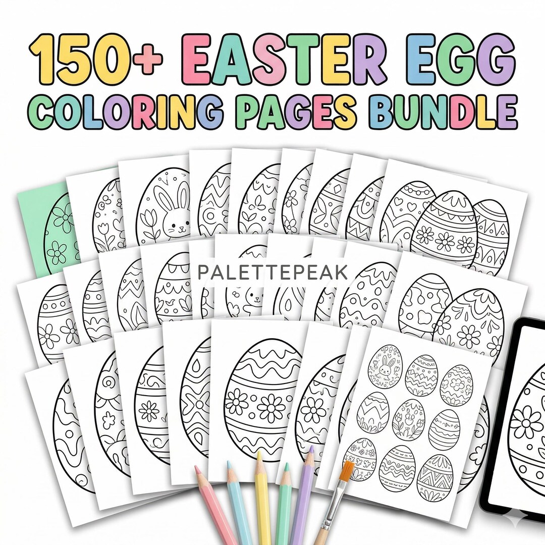 150+ Easter Egg Coloring Pages Bundle for Kids Teachers (PDF, JPG, EPS ...