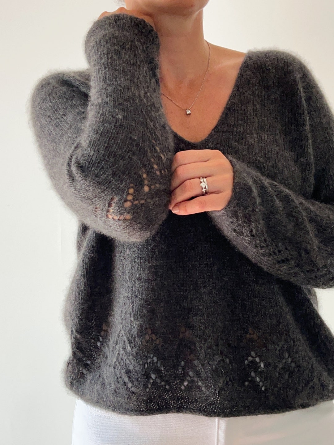 Knitting Pattern Evermore Sweater Lite Knitted Pullover Sweater V Neck ...