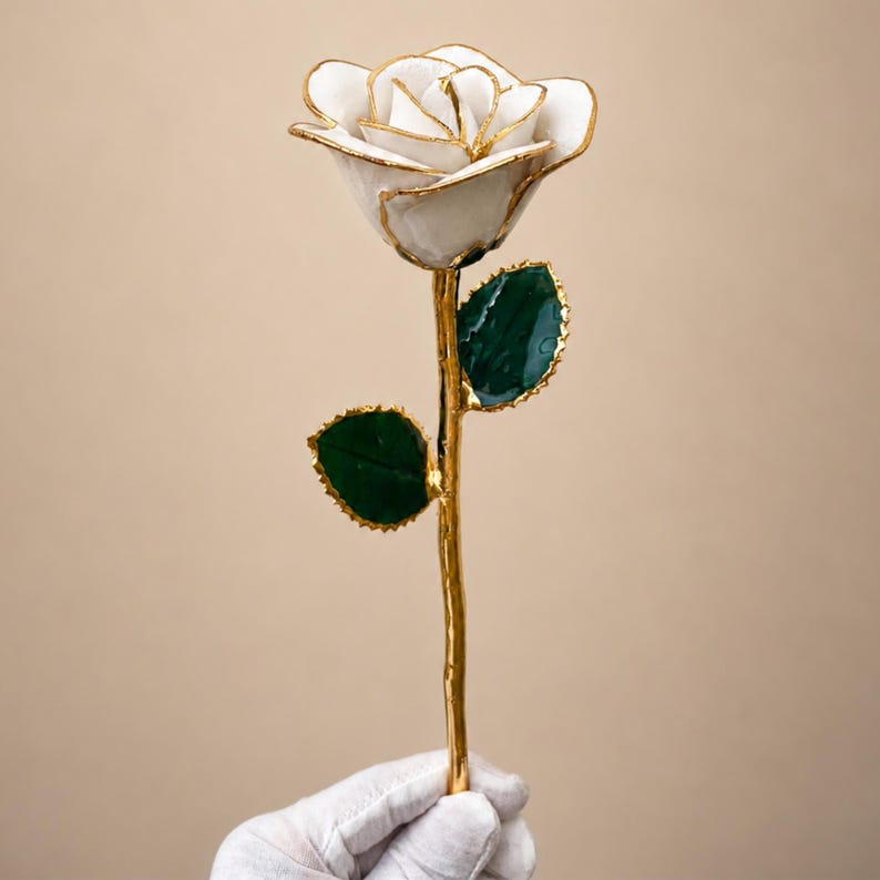 Red Glitter Preserved Rose With Gold Trim, Luxury Keepsake Flower Gift ...