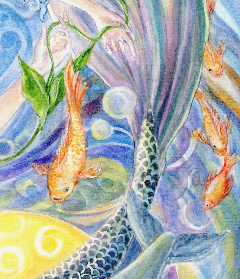 Mermaid Art Print,yin-yang Mermaids ,dolphins,sea Turtles,indigo,lilac ...