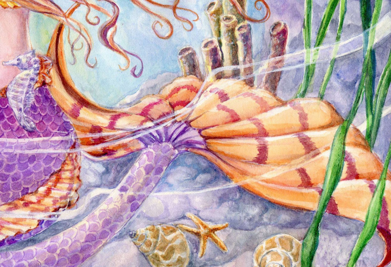 Mermaids Art Print, Mother and Child Angel Fish Mermaids With Angel ...