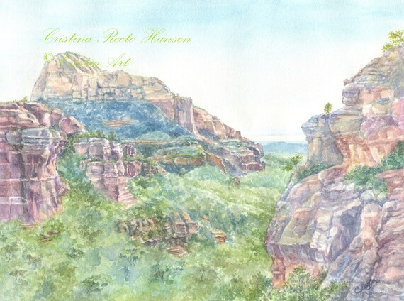 Prints Wall Hangings Arizona red rocks watercolor art print 8 x 10 in ...