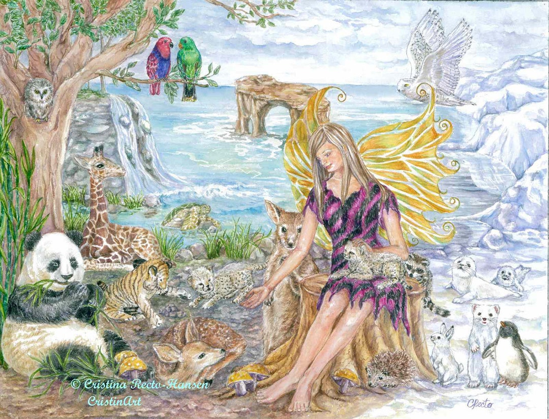 Fairy Art, Animals Fairy in Zebra Print Dress With Wild Animals From ...