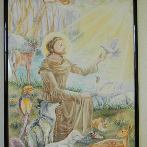 Religious Art, St. Francis of Assisi With Animals in Forest ,franciscan ...