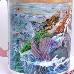 Ceramic Mermaids and Dolphins Design 15 Oz. Mug, Light Pink Handle - Etsy