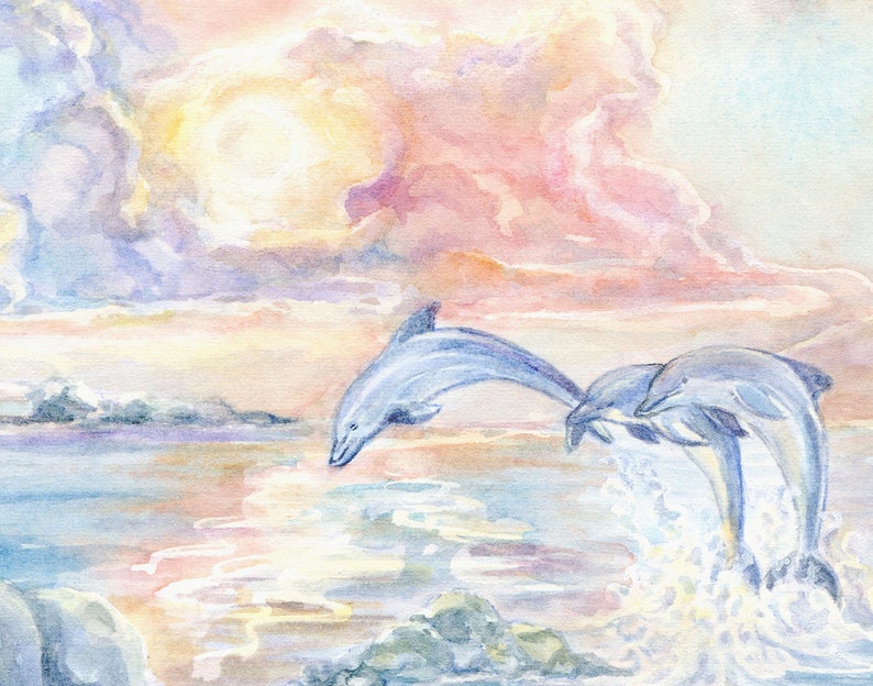 Mermaid Art Print,hawaiian Mermaid,angel-mermaid on Clam Shell,dolphins ...