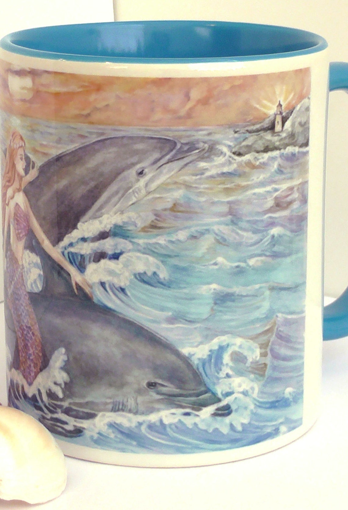 Ceramic Mermaids and Dolphins Design 11oz Mug Light Blue - Etsy