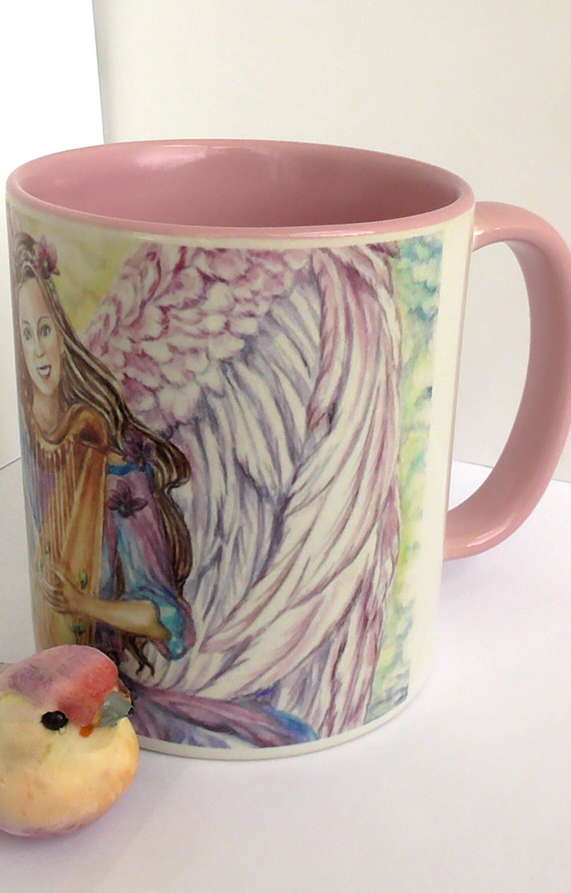 Ceramic Angel Playing the Harp Design 11oz Mug, Light Pink Handle - Etsy