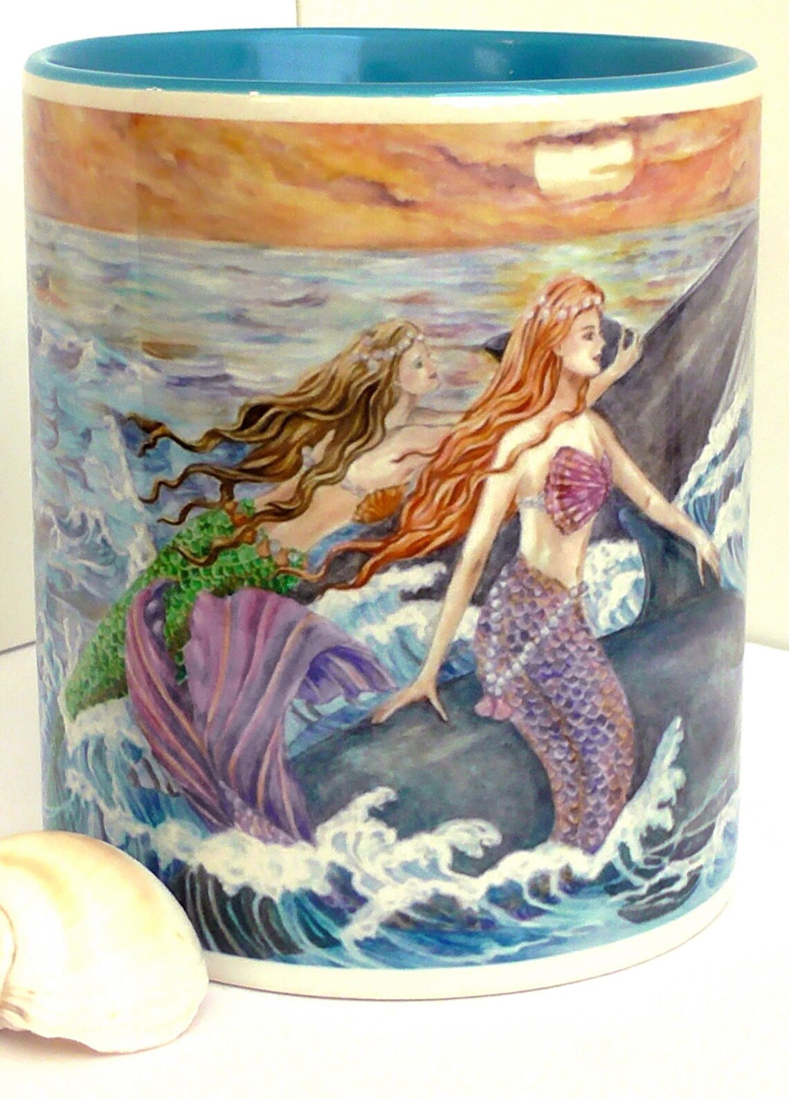 Ceramic Mermaids and Dolphins Design 11oz Mug Light Blue - Etsy