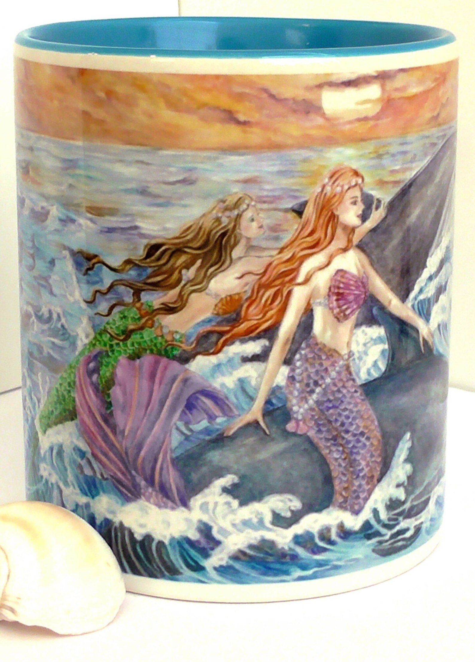Ceramic Mermaids and Dolphins Design 11oz Mug Light Blue - Etsy