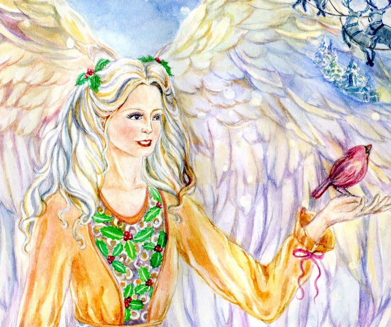 Angel Art, Christmas Angel Art, Santa's Sleigh With Reindeers,red ...