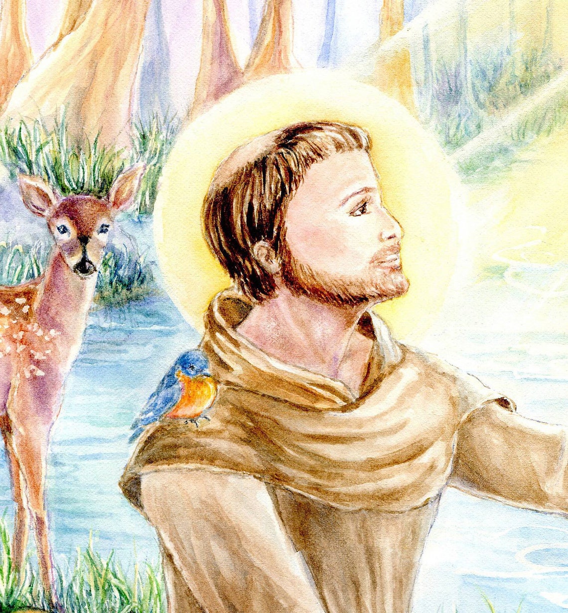 Religious Art, St. Francis of Assisi With Animals in Forest ,franciscan ...