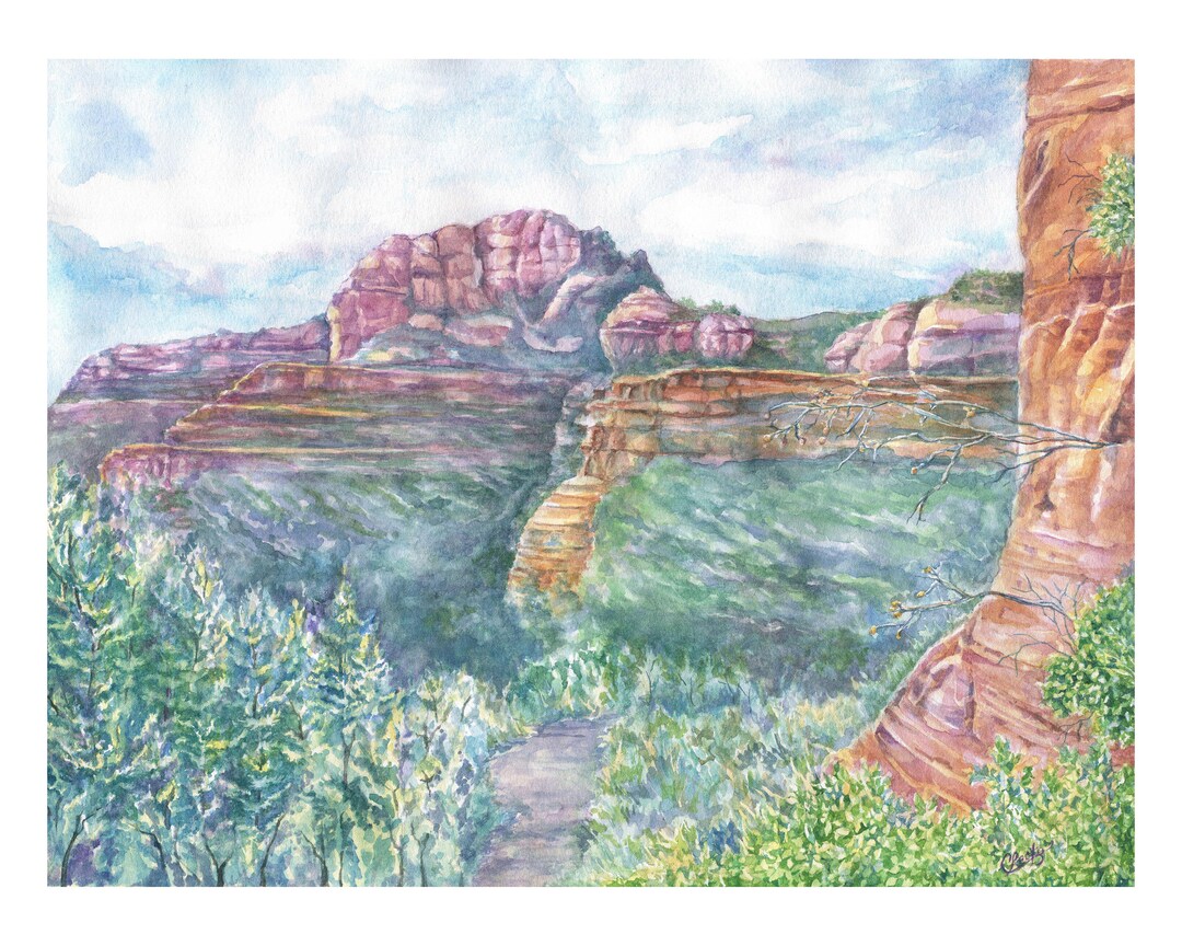 Sedona, Arizona, Watercolor Art Print, Landscape Art, Red Rocks, Red ...
