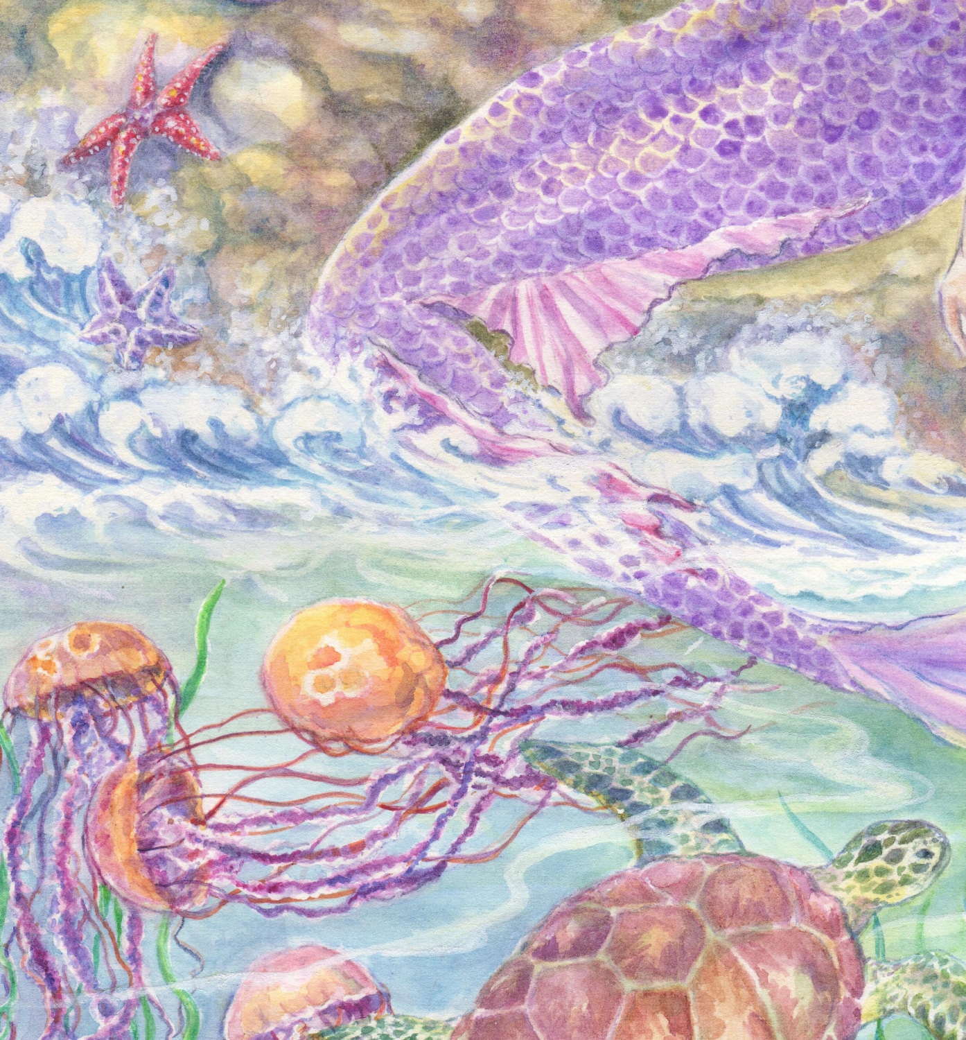 Mermaid Art Print Pacific Mermaid Mermaid on Rock With - Etsy