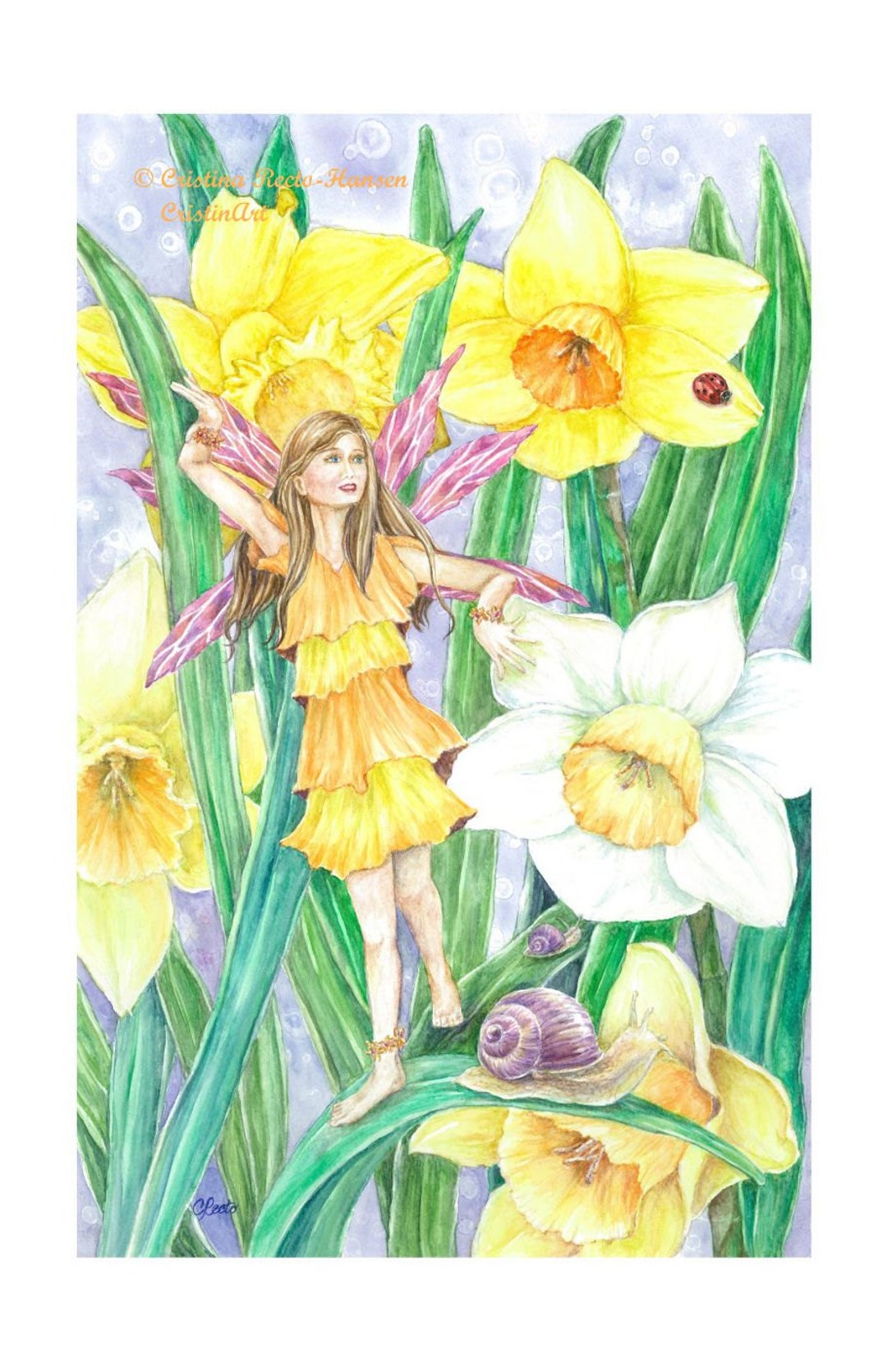 Fairy Art, Yellow, White Daffodils,garden Snails, Lady Bug, Fairy Art ...