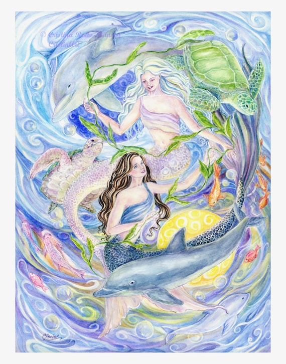 Mermaid Art Printyin-yang Mermaids dolphinssea - Etsy