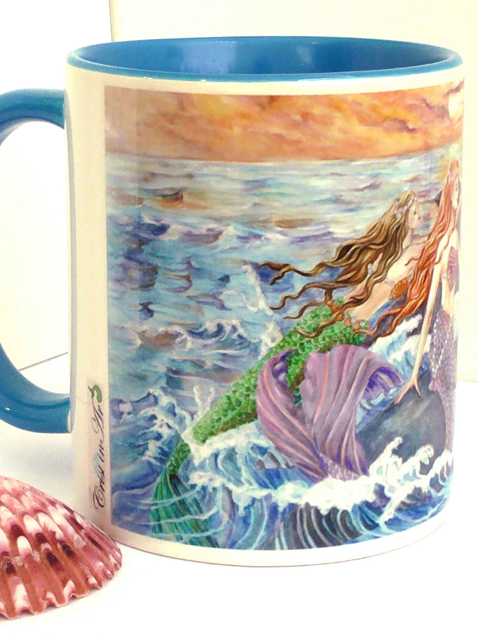 Ceramic Mermaids and Dolphins Design 11oz Mug Light Blue - Etsy